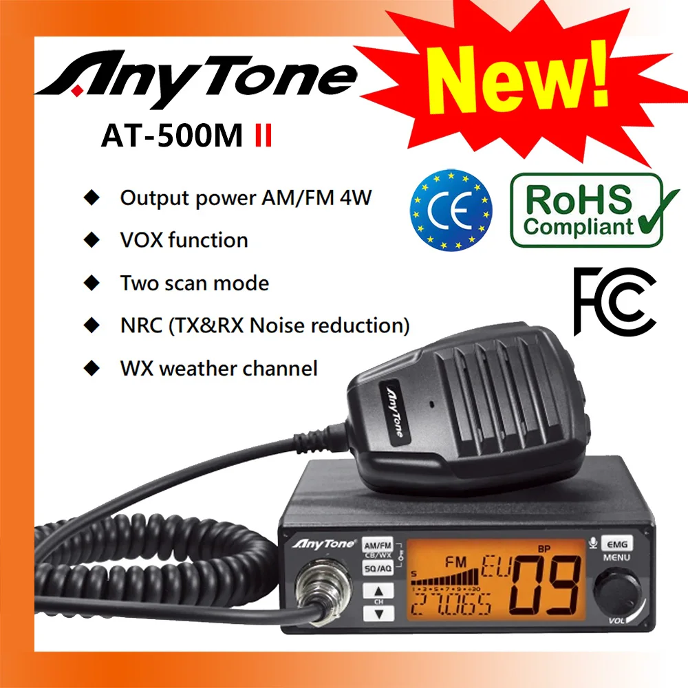 2024 NEW AnyTone AT-500M II VOX Mobile CB Radio for Truck 12/24V AM/FM ...