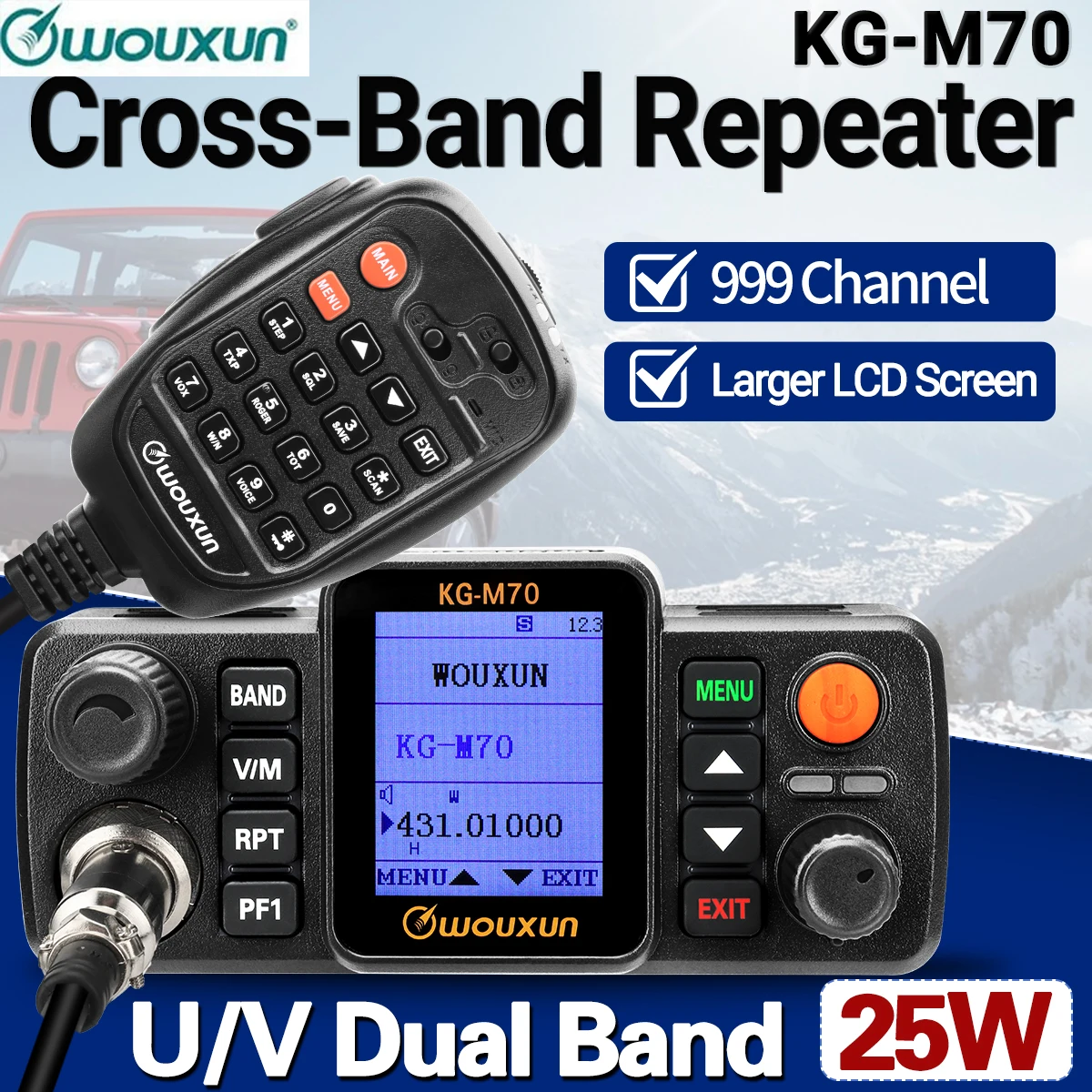 WOUXUN KG-M70 25W Mobile Base Radio UHF/VHF Dual Band 999CH Cross Band ...