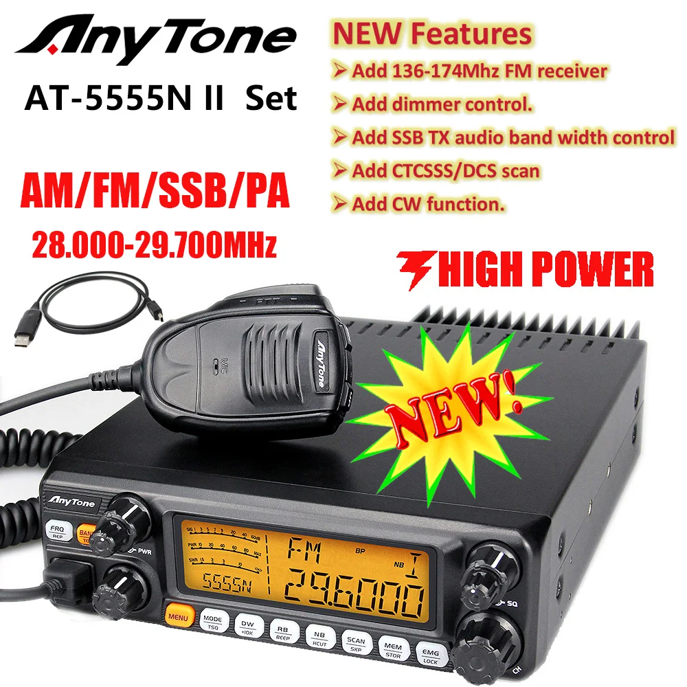 AnyTone AT-5555N II 28.000-29.700MHz 10 Meter Radio 40 Channel AM/FM ...