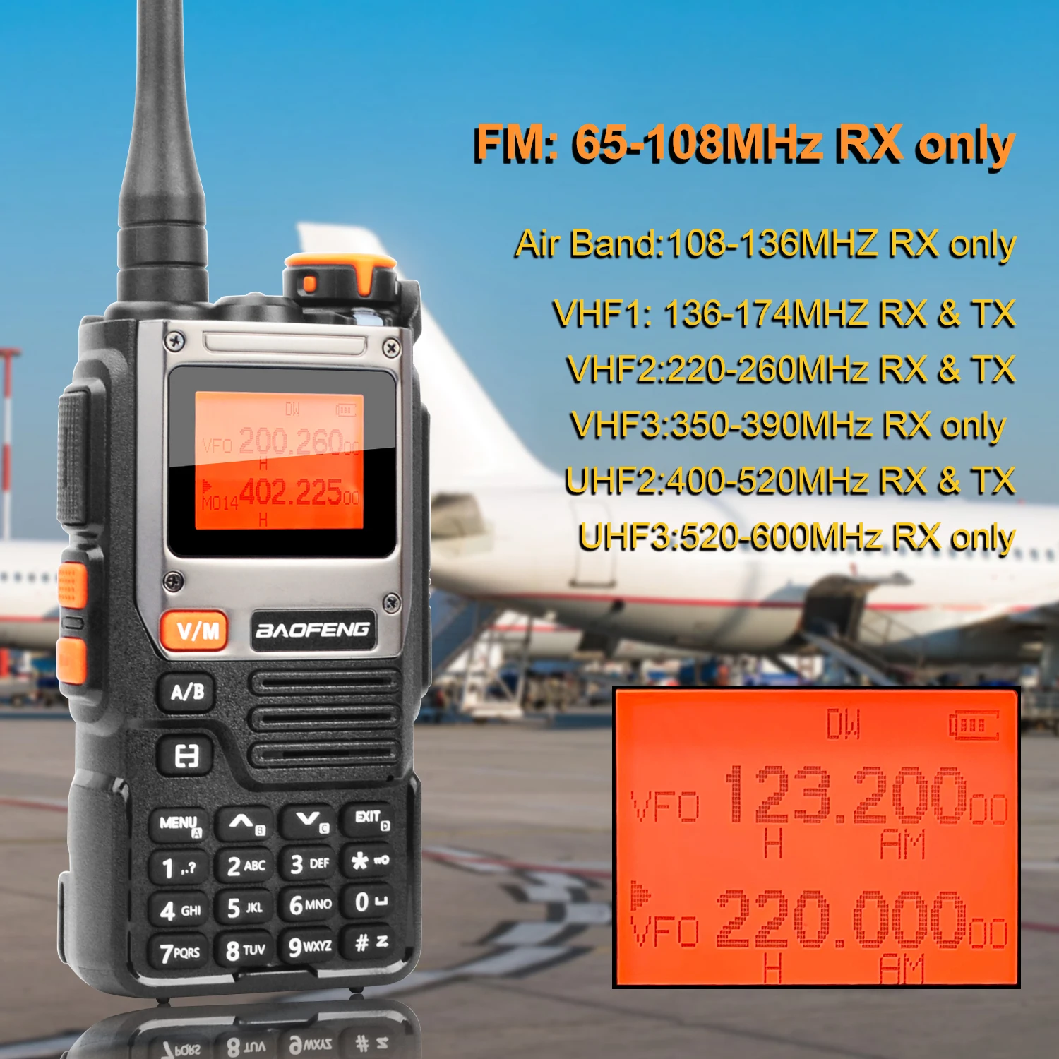 Baofeng UV-K61 Walkie Talkie AM FM Multi-band NoAA Noise Cancel Wireless Frequency Copy VOX FM ...