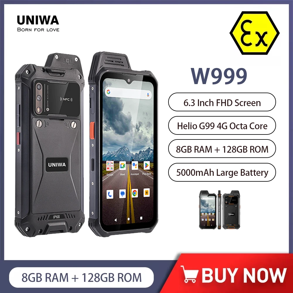 UNIWA W999 ATEX Rugged Smartphone Explosion-proof 4G 6.3 inch FHD LCD ...